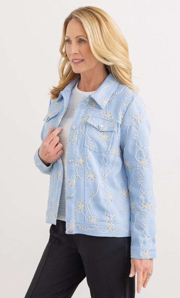 Anna Rose Embroidered Shimmer Jacket in Blue | Klass