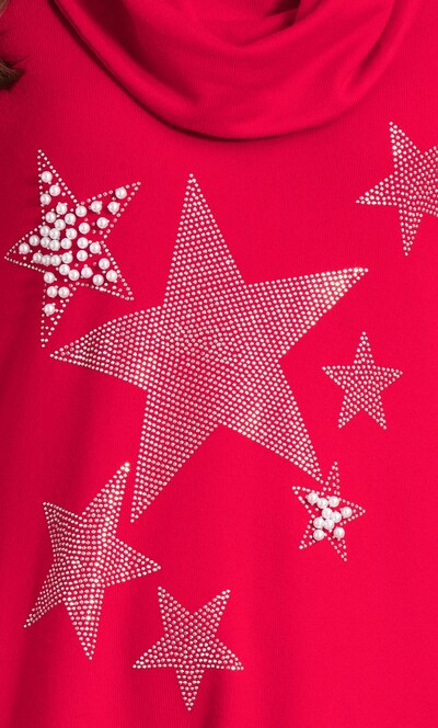 Embellished Star Knitted Tunic Top in Red | Klass