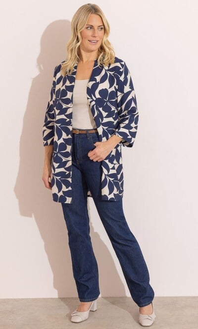 Anna Rose Printed Longline Blouse in Blue | Klass