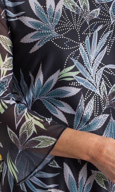 Embellished Leaf Printed Mesh Top in Multi | Klass