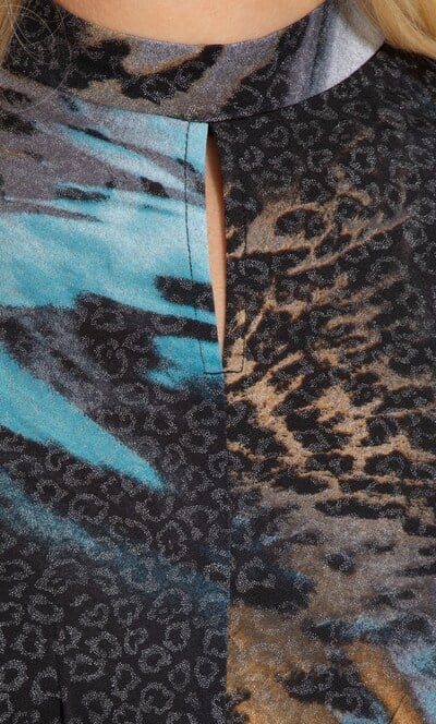 Animal Print High Neck Top in Brown | Klass