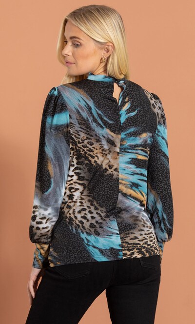 Animal Print High Neck Top in Brown | Klass