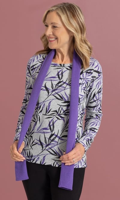 Anna Rose Willow Leaf Print Knitted Top With Scarf in Multi | Klass