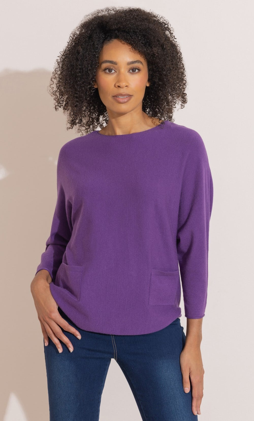 Batwing Knitted Jumper in Purple | Klass