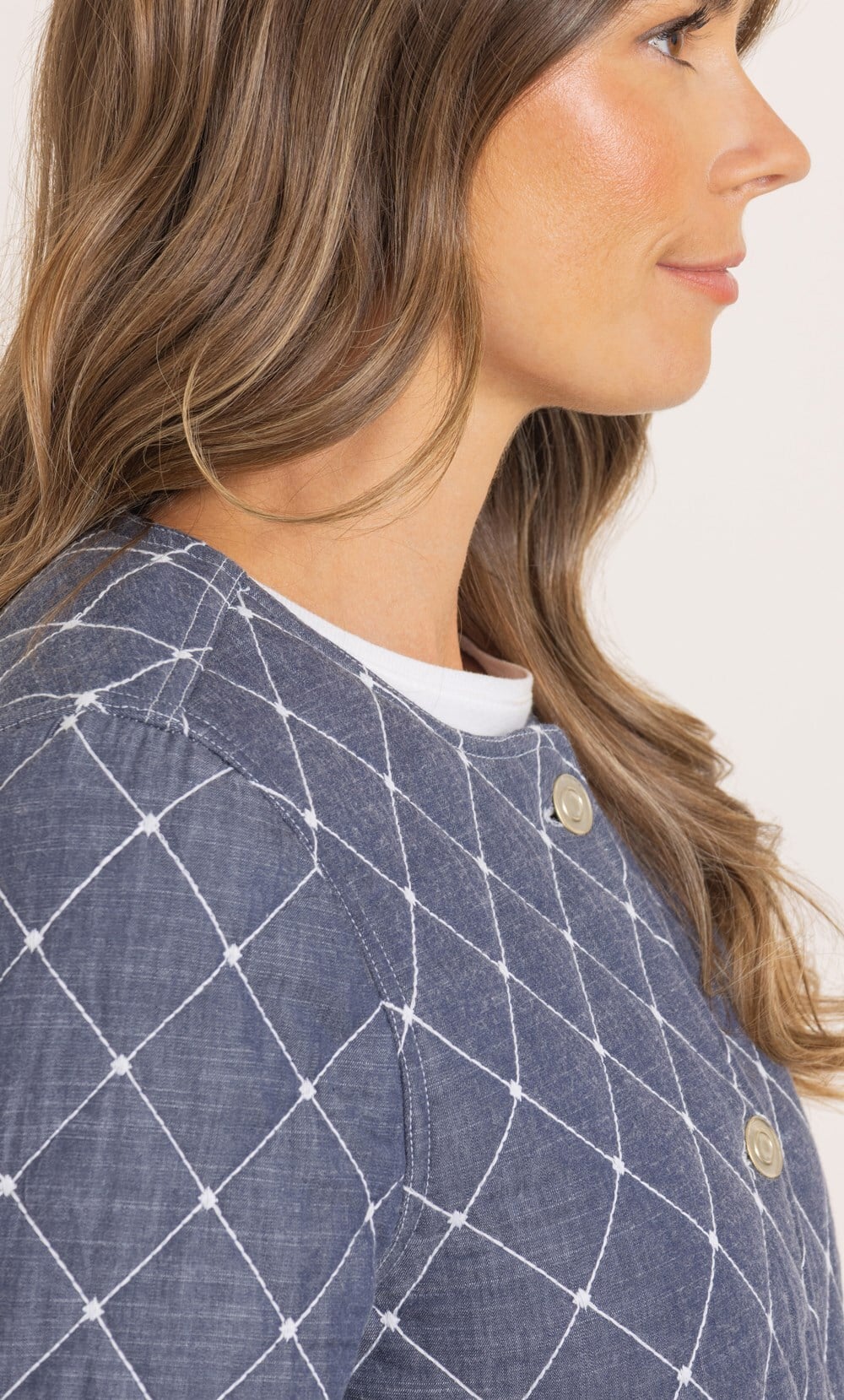 Quilted Button Cotton Jacket in Blue | Klass