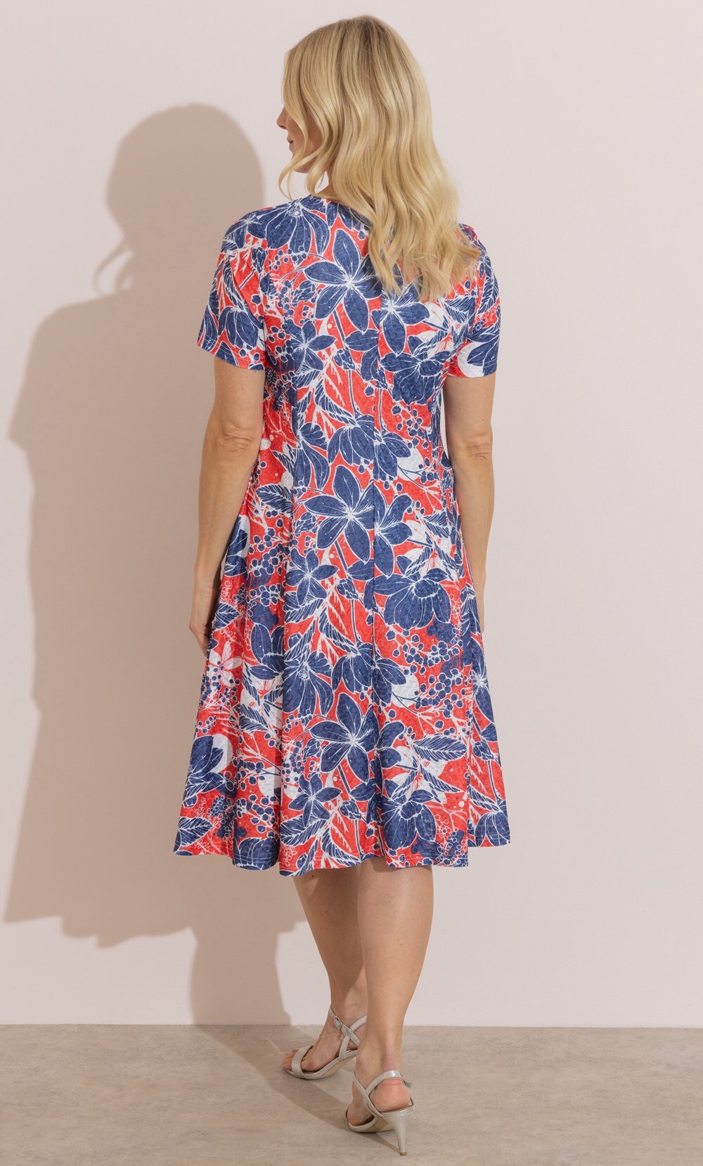 Anna Rose Garden Print Textured Dress in Red | Klass