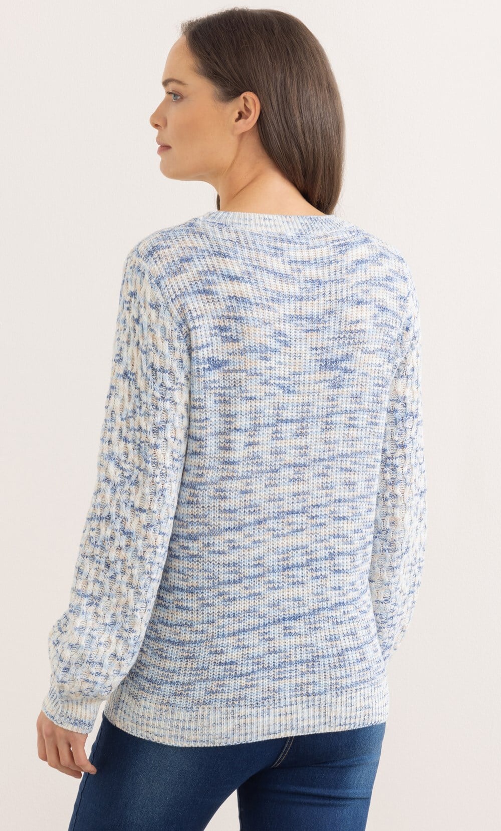 Patterned Long Sleeve Lightweight Jumper in Blue | Klass