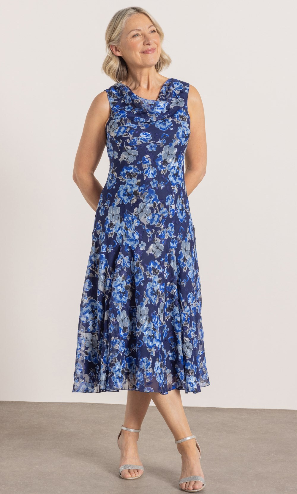 Anna Rose Bias Cut Floral Print Dress in Blue | Klass