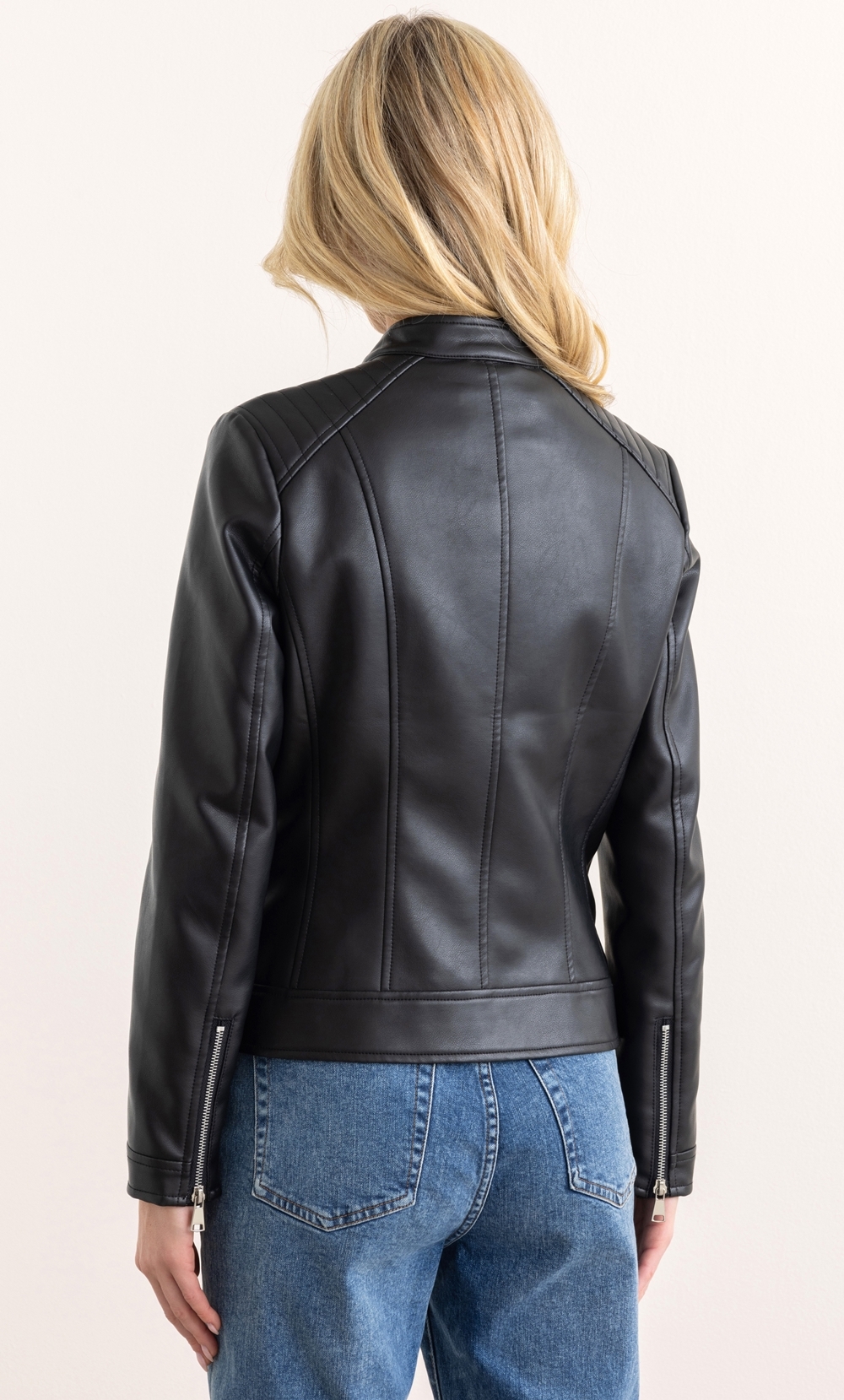Faux Leather Biker Jacket in Black | Klass