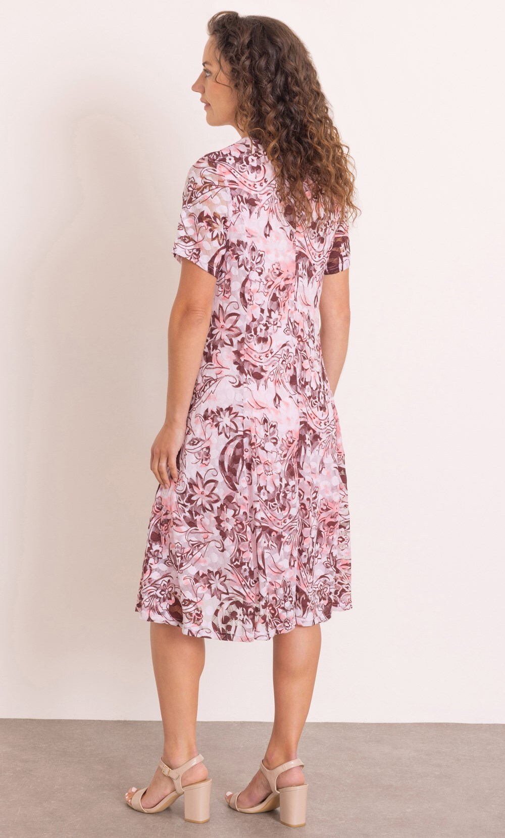 Anna Rose Printed Lace Panelled Dress in Pink | Klass