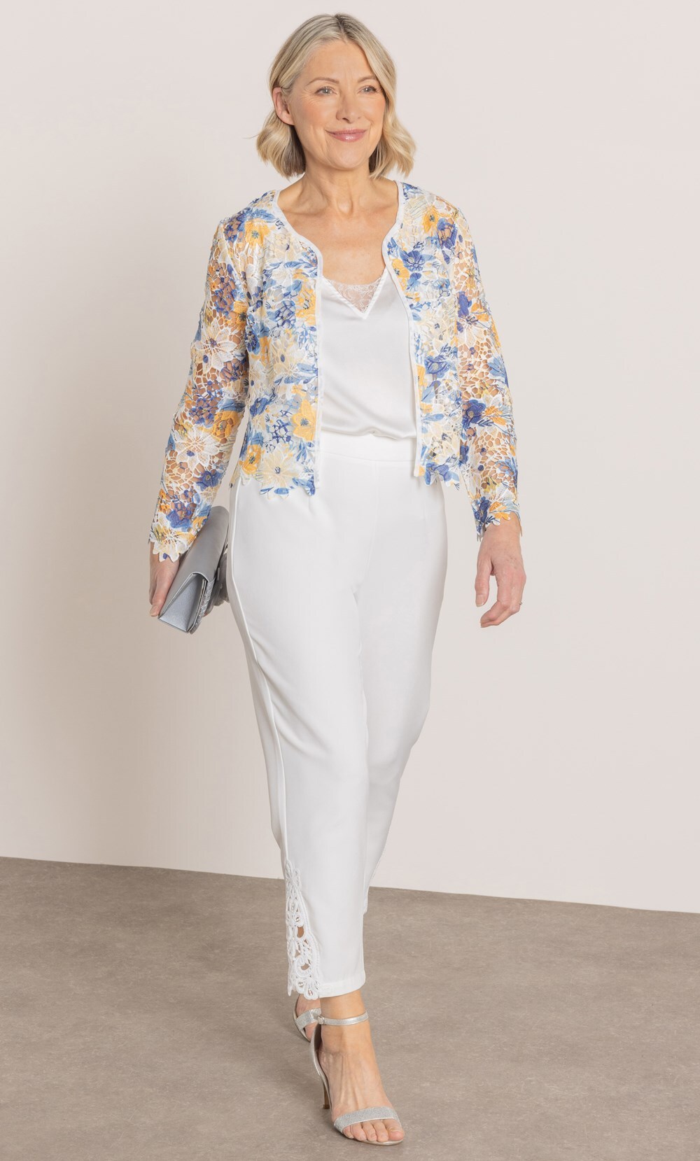 Anna Rose Open Front Floral Lace Cover Up in White | Klass