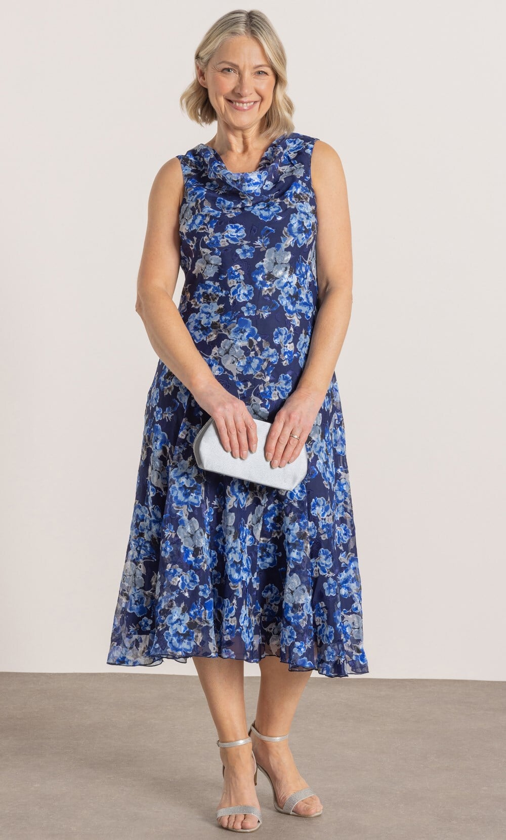 Anna Rose Bias Cut Floral Print Dress in Blue | Klass