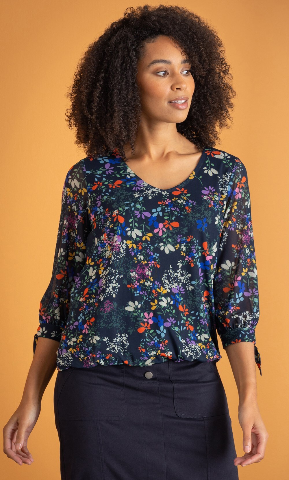Garden Print Mesh Top in Blue | Klass